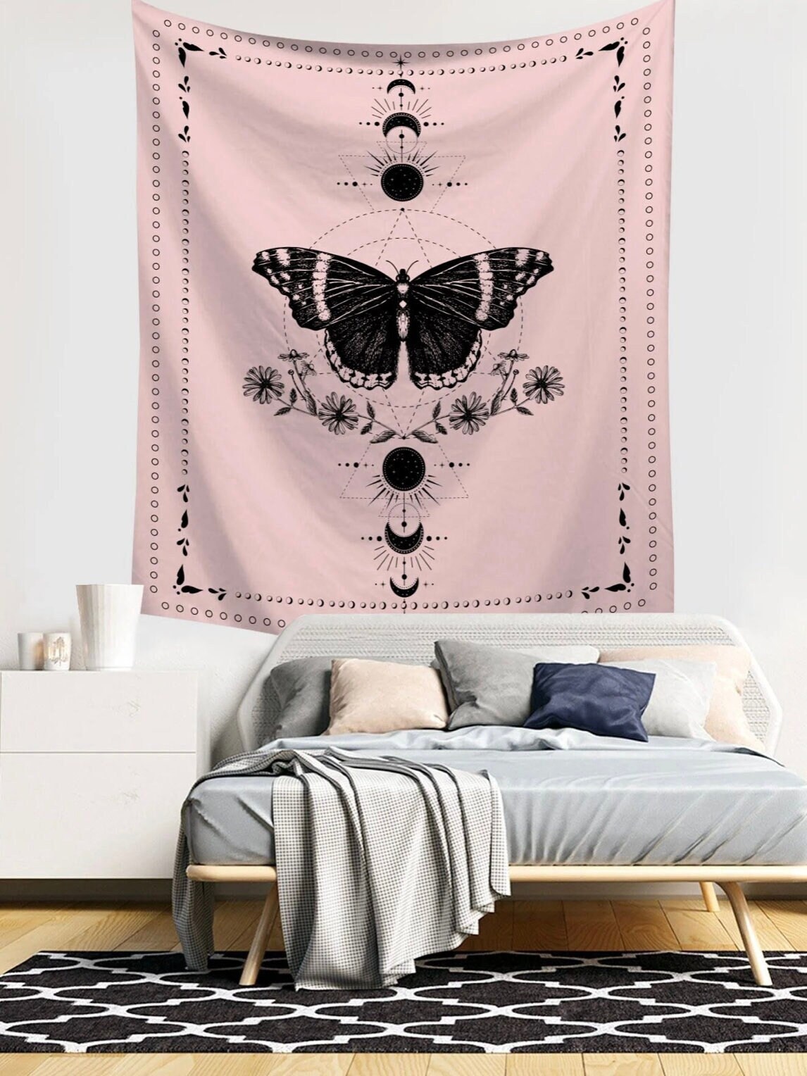 LARGE Pink Butterfly Tapestry | Cute Tapestry | Sun and Moon Phases ...
