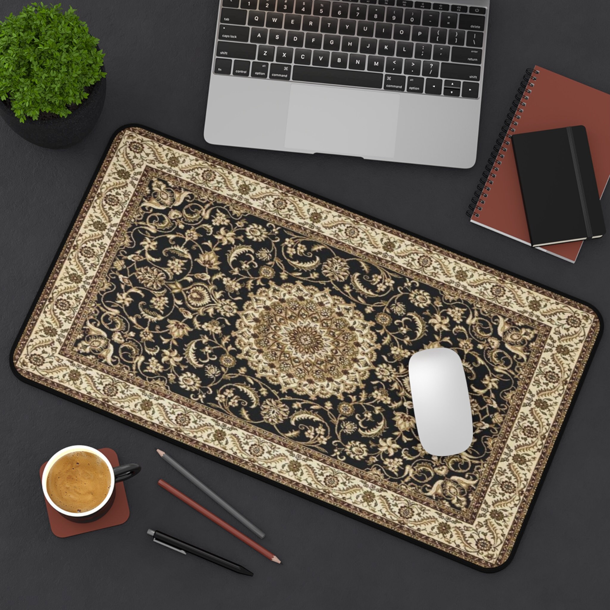 Black and Beige Persian Rug Desk Mat - Etsy