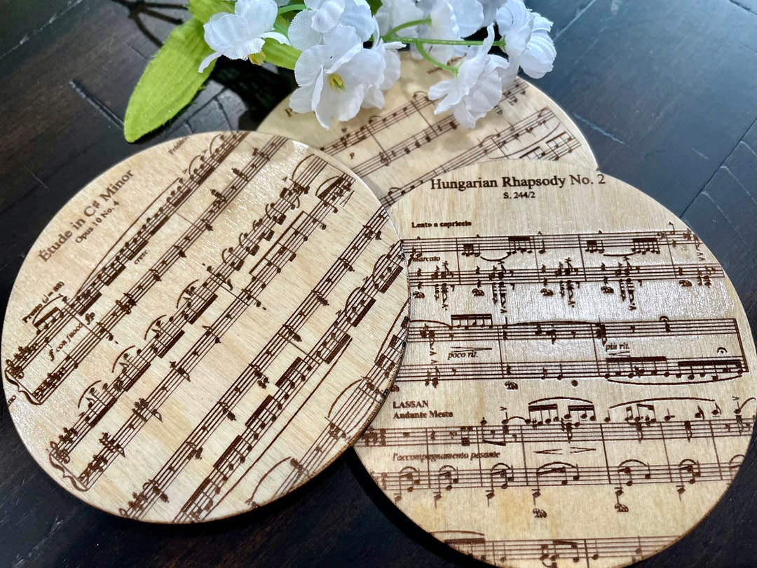 Engraved Wooden Coasters, Sheet Music Design - Etsy