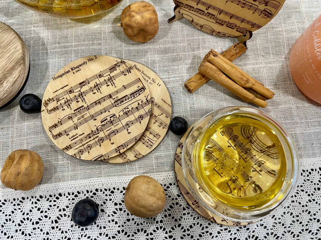 Engraved Wooden Music Notes Coasters: Baltic Birch, Handmade - Etsy