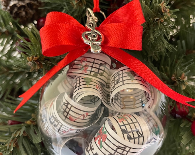 Handmade, Personalized Glass Music Sheet Christmas Ornament With Treble ...