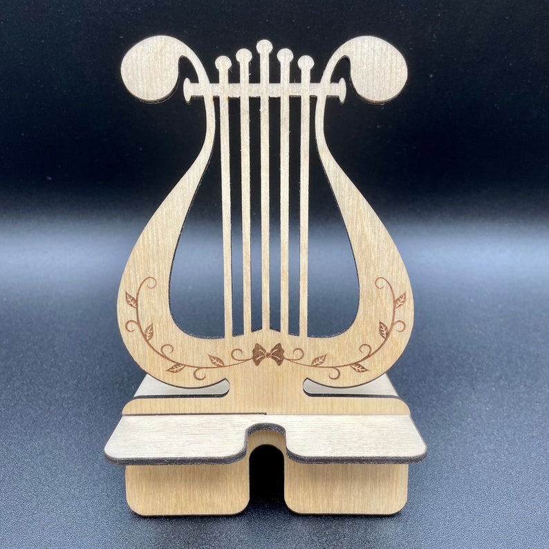 Music Cell Phone Stand/ Wooden Phone Dock/ Harp Phone Holder/ Gift ...