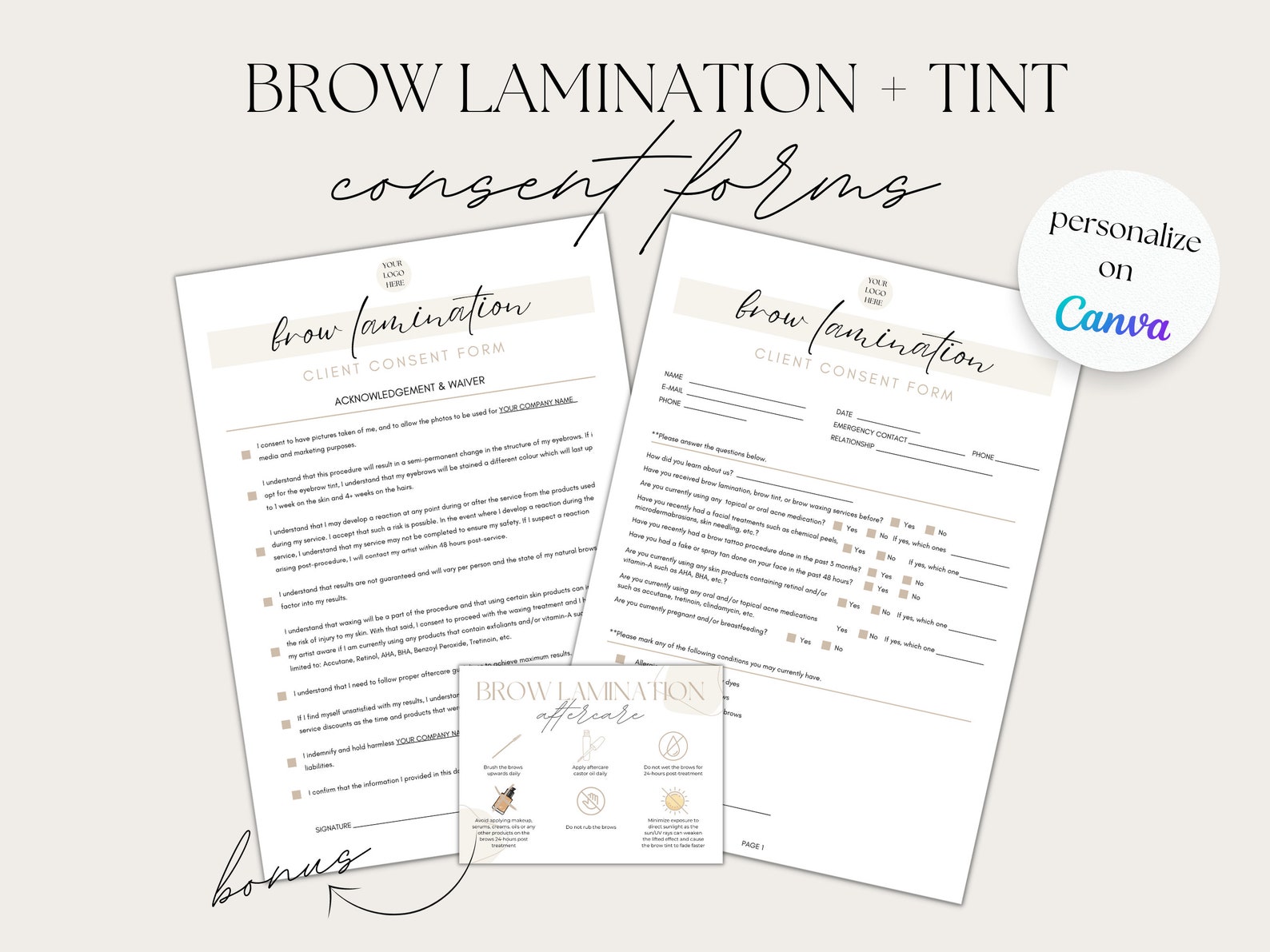 Editable Brow Lamination Client Consent Forms | Brow Lamination Client ...