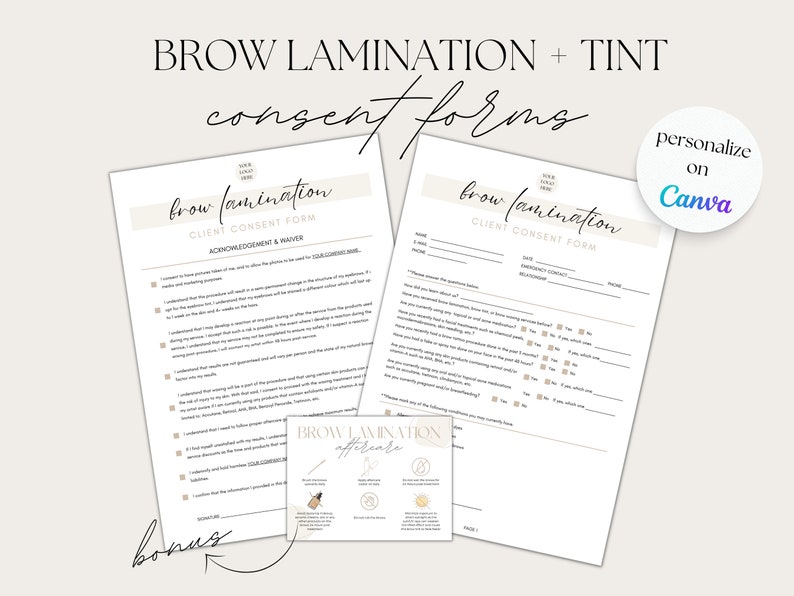 Editable Brow Lamination Client Consent Forms | Brow Lamination Client Intake Forms | Brow ...