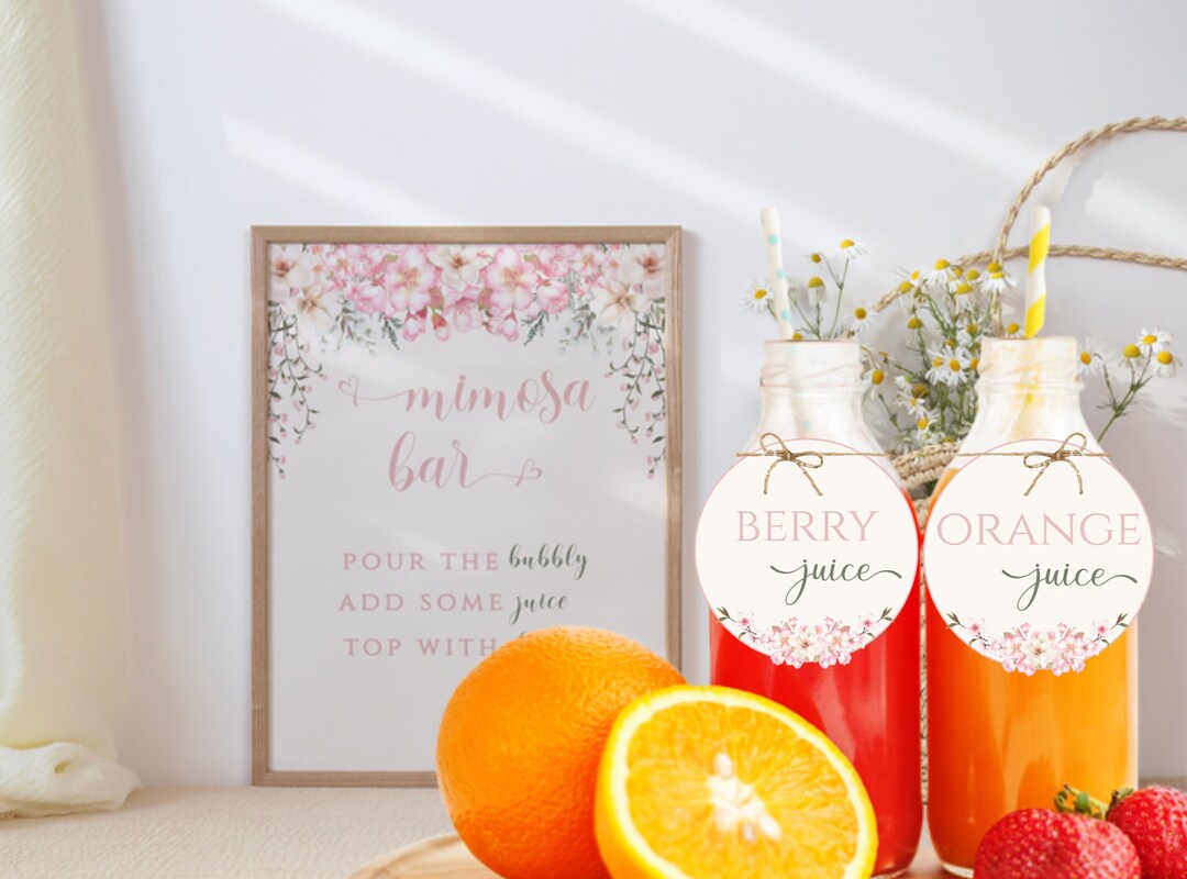 Mimosa Bar Sign and Juice Tags Printable Momosa Bar Pink Bridal Shower ...