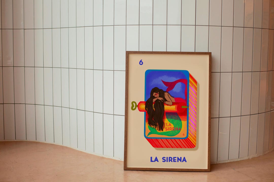 LA SIRENA Loteria Mexican Art Print, Mexico Art Print Mermaid Tin Fish ...