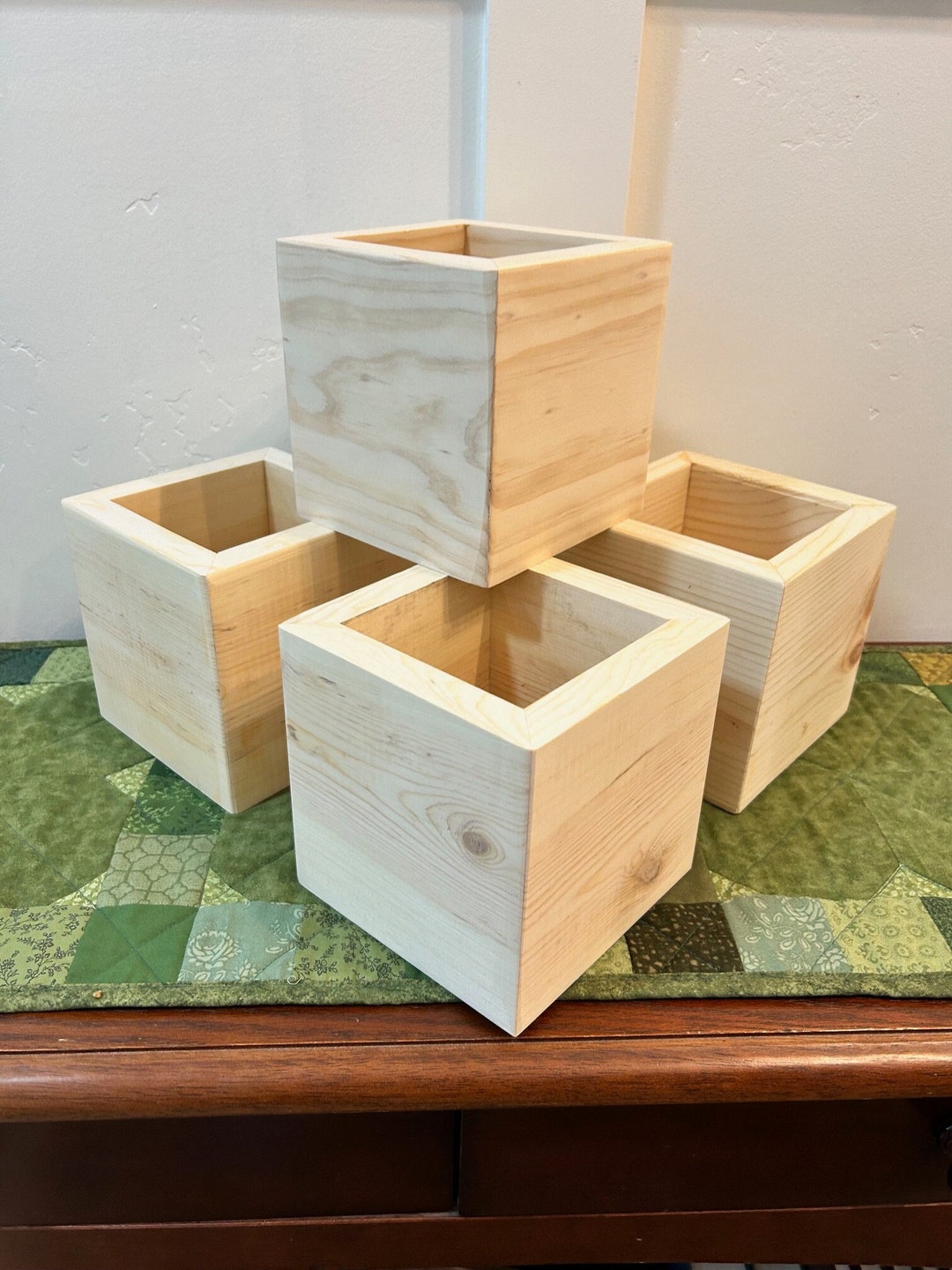 5..5x 5.5x 5.5 Wooden Box Interior Decor Wedding Centerpiece Candle ...