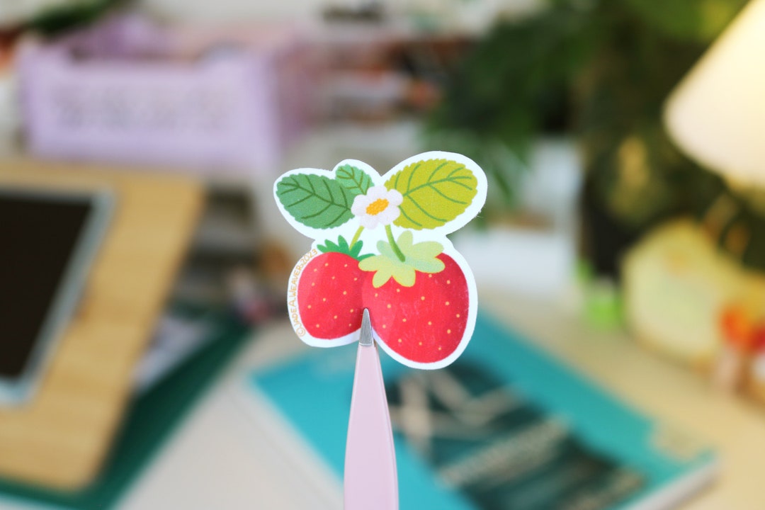 Strawberry Sticker | Cute Illustrated Strawberries With Flower ...