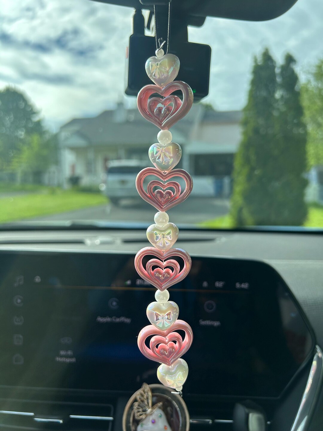 Pearl Pink Heart Car Charm: Rearview Mirror Dangle - Etsy