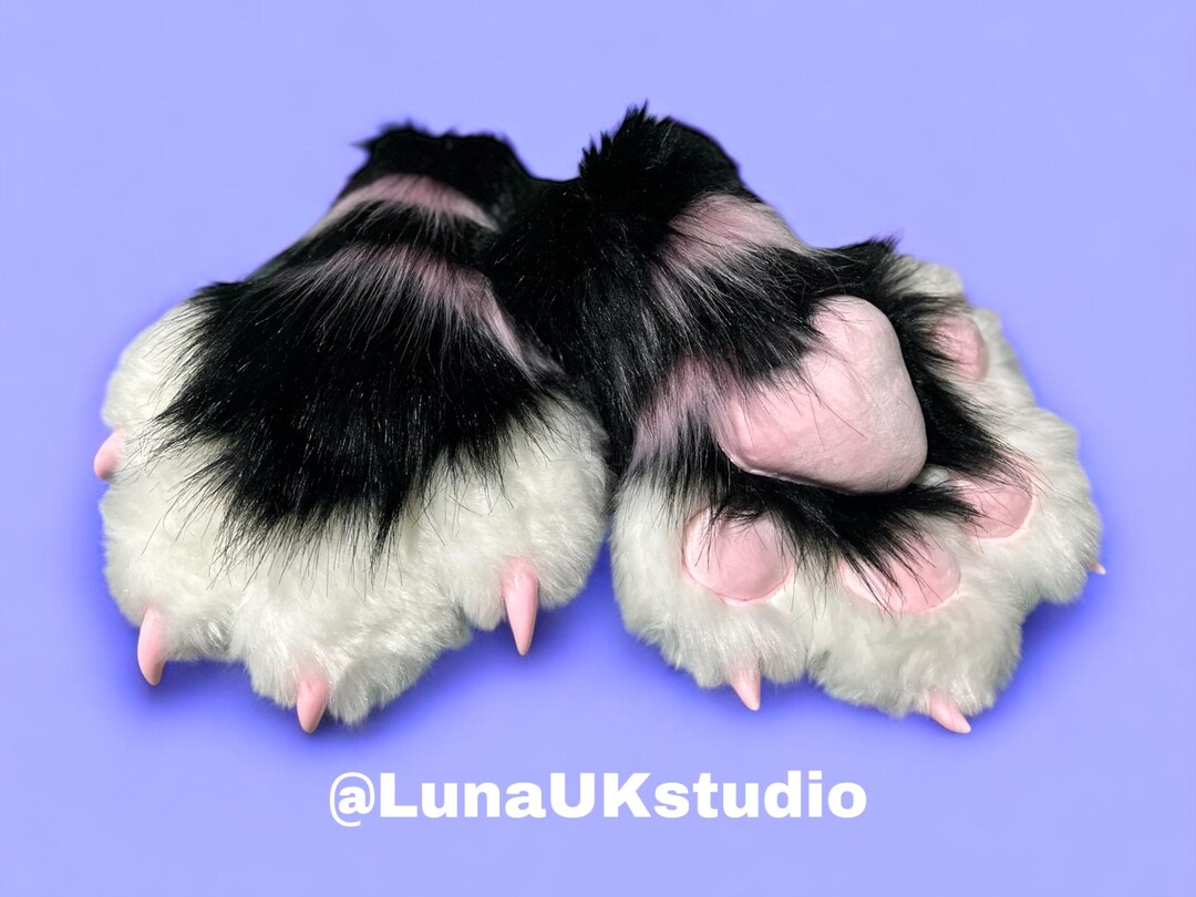 Handmade Custom Furry Cat Paws, Animal Paws Claws White Pink Heart ...