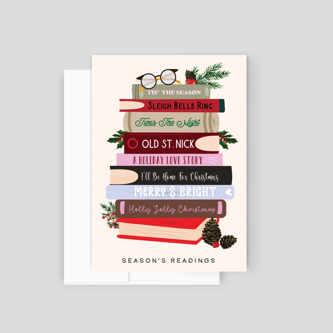 Season's Readings | Book Lovers Christmas Card, Bookworm Christmas Card ...