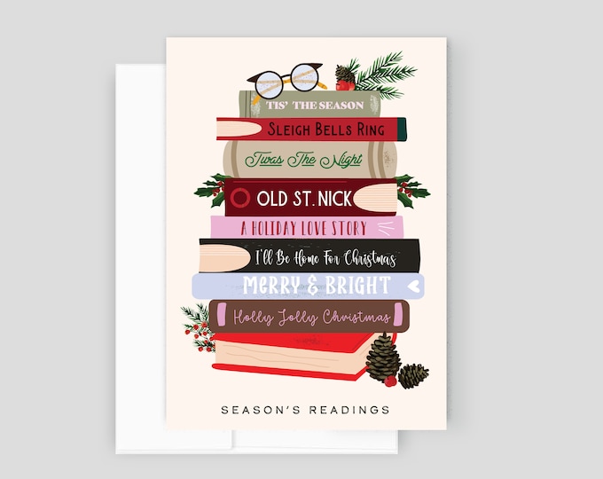 Season's Readings | Book Lovers Christmas Card, Bookworm Christmas Card ...
