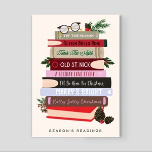 Season's Readings | Book Lovers Christmas Card, Bookworm Christmas Card ...