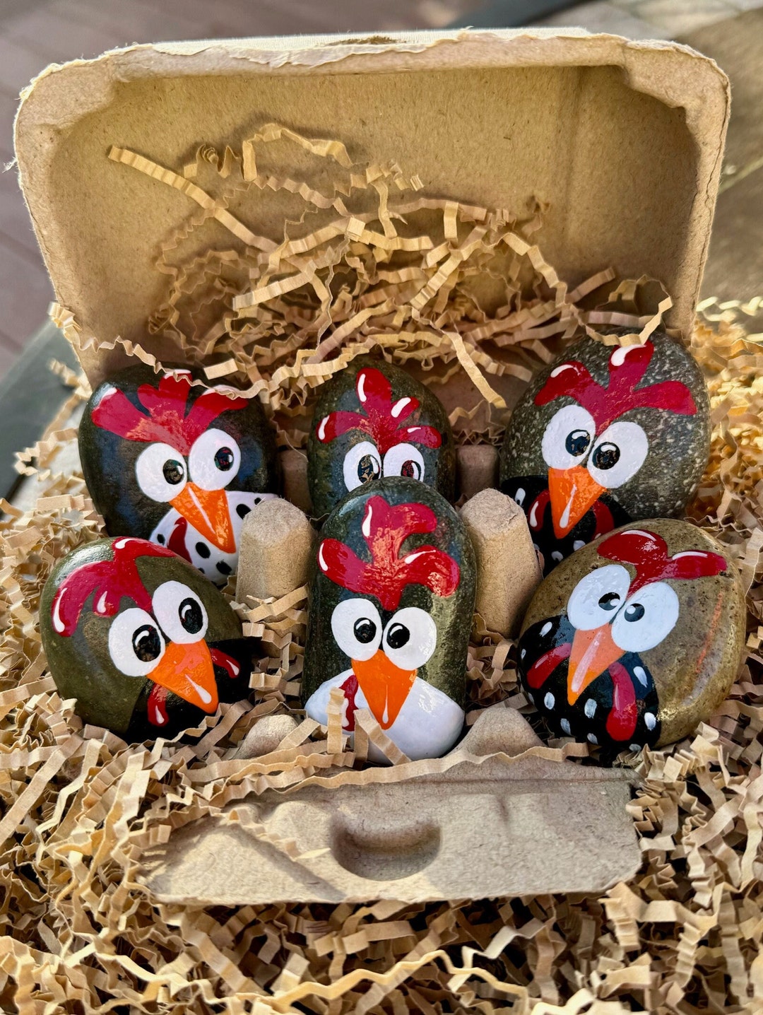 Funky Chickens! These Adorable Chickens Are Hand-painted on Beach Rock ...