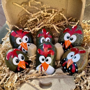 Funky Chickens! These Adorable Chickens Are Hand-painted on Beach Rock ...