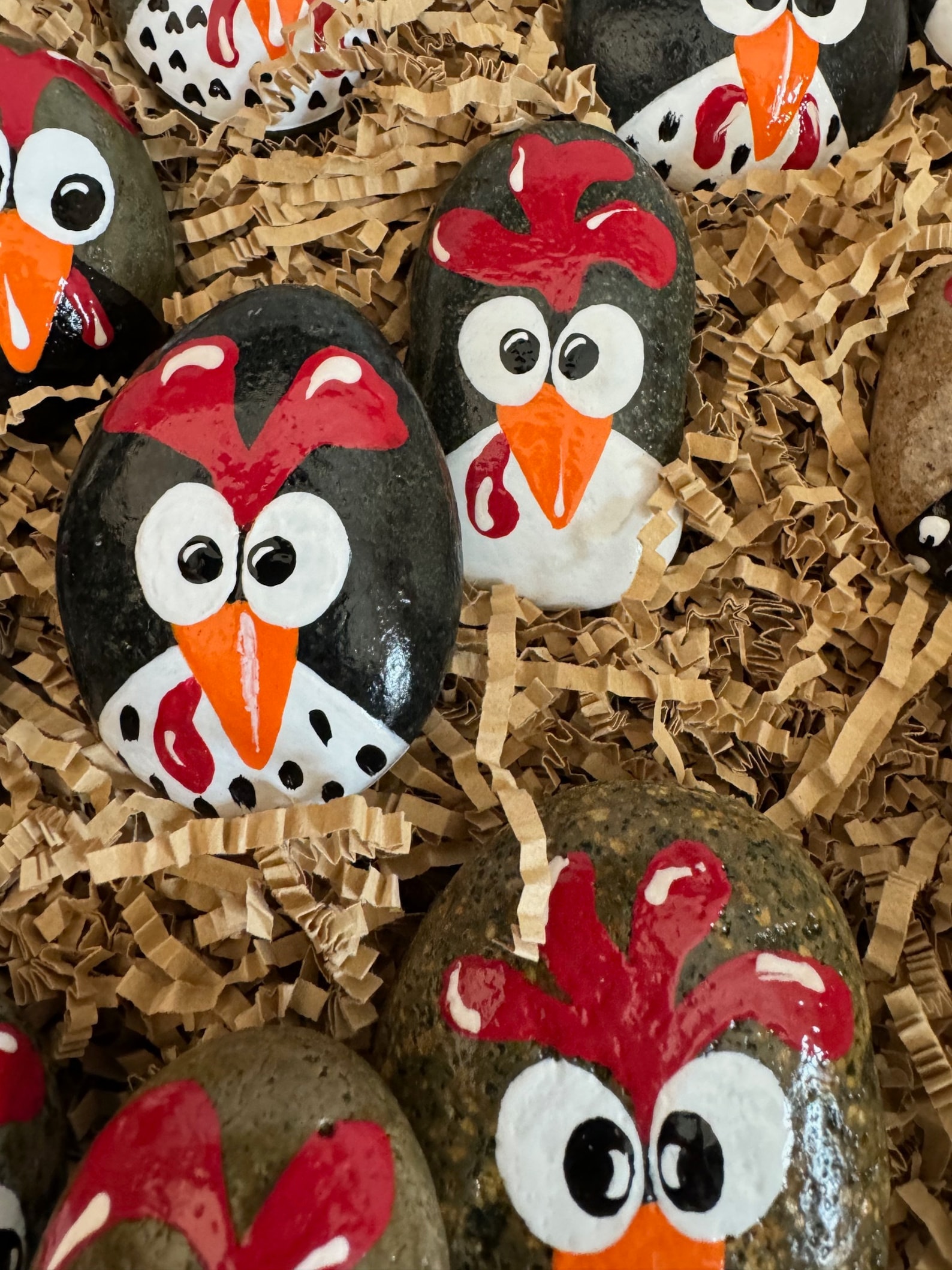 Funky Chickens! These Adorable Chickens Are Hand-painted on Beach Rock ...
