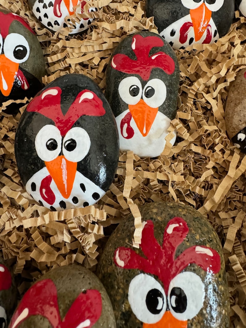 Funky Chickens! These Adorable Chickens Are Hand-painted on Beach Rock ...