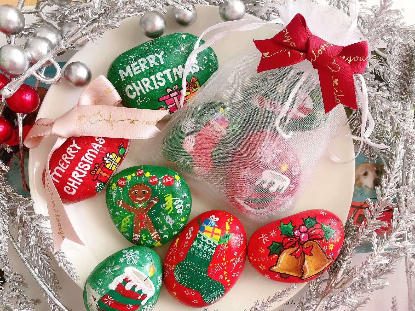 Christmas Gift,a Set of 5 Hand Painted Rocks , Acrylic Painted Art ...