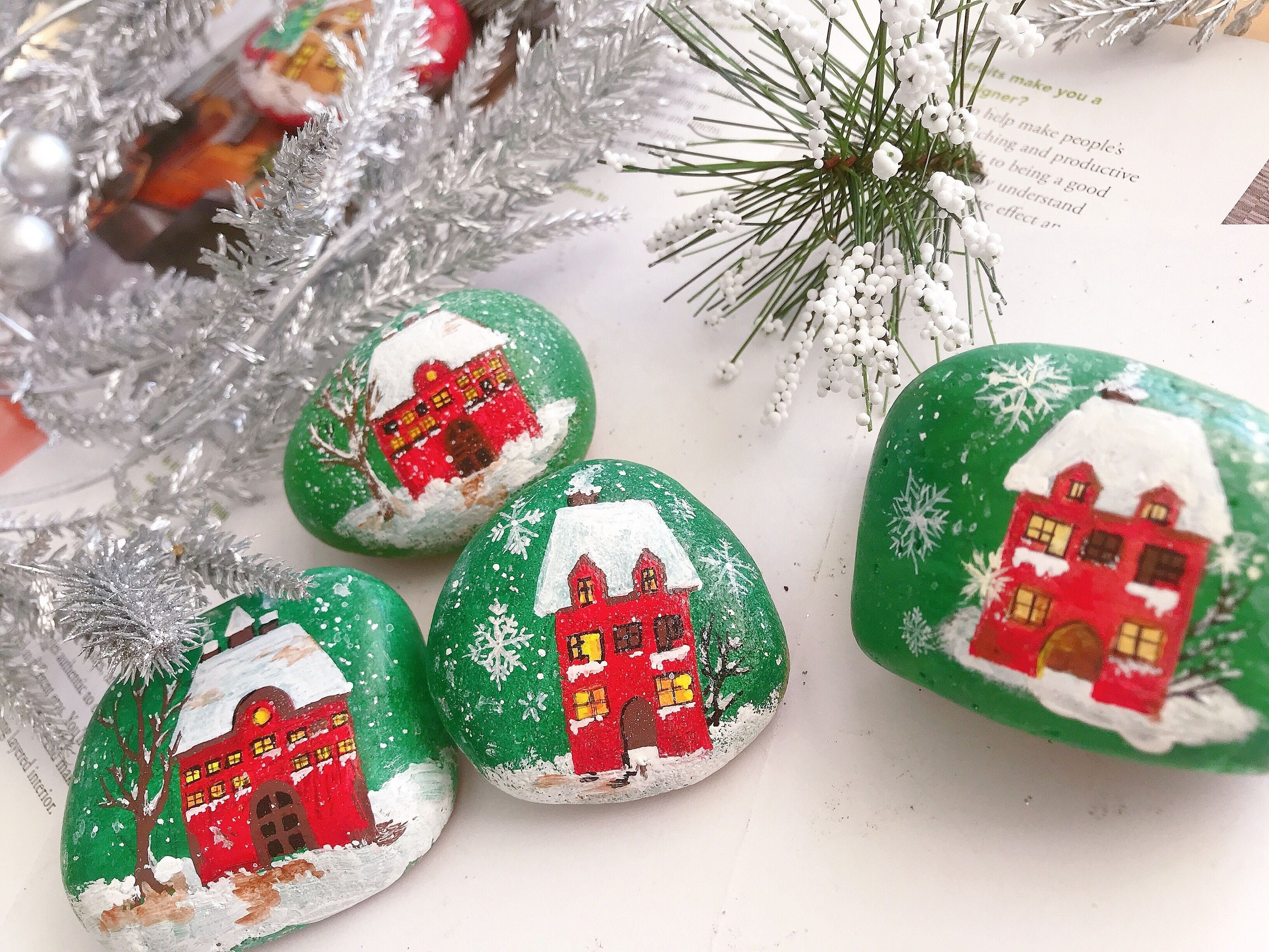 Holiday Gift, Hand Painted Christmas Stones, Christmas Gift, Stone Art ...