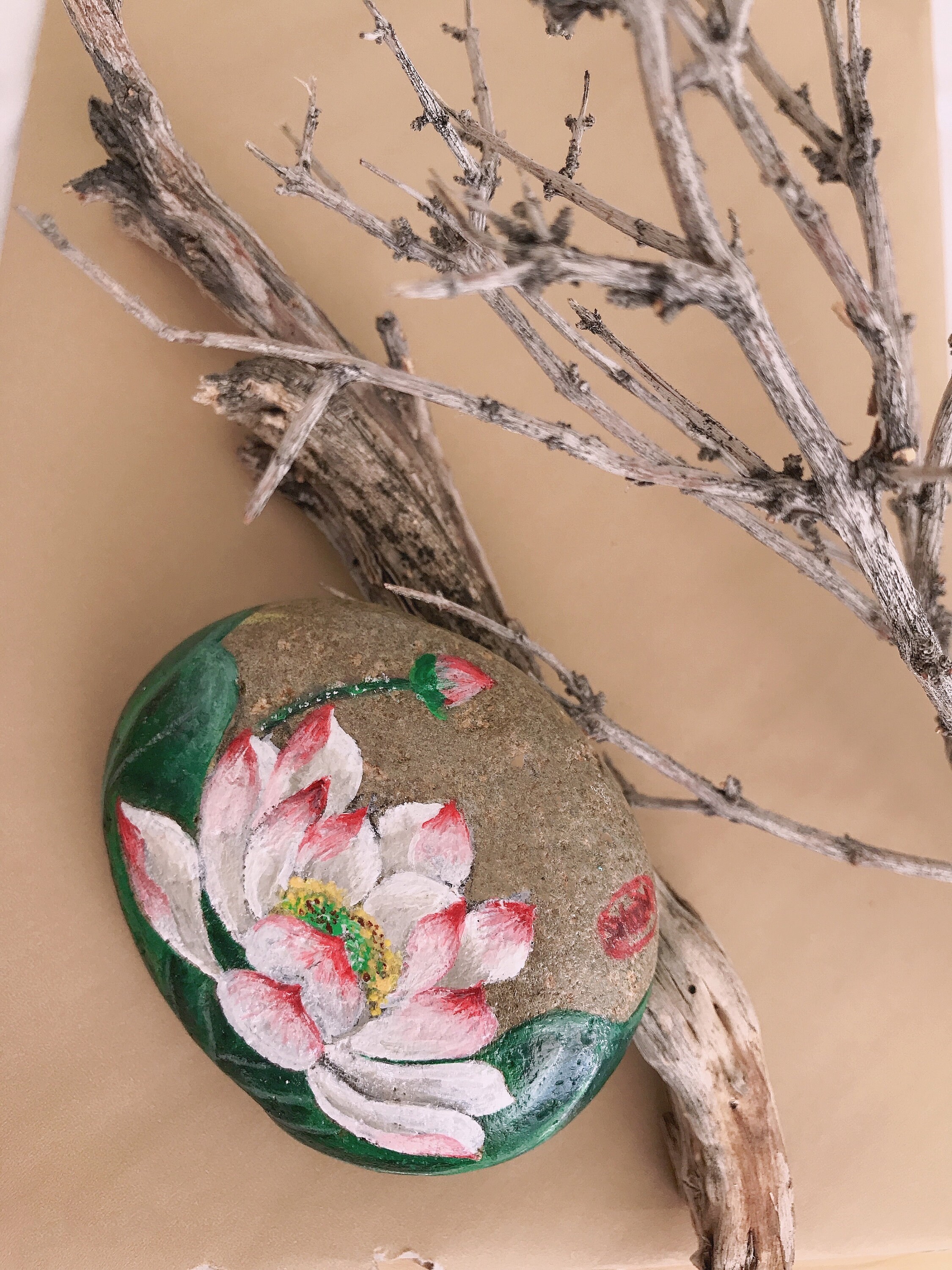Hand Painted Rocks, Asian Lotus , Japanese ,home Decor and Holiday ...