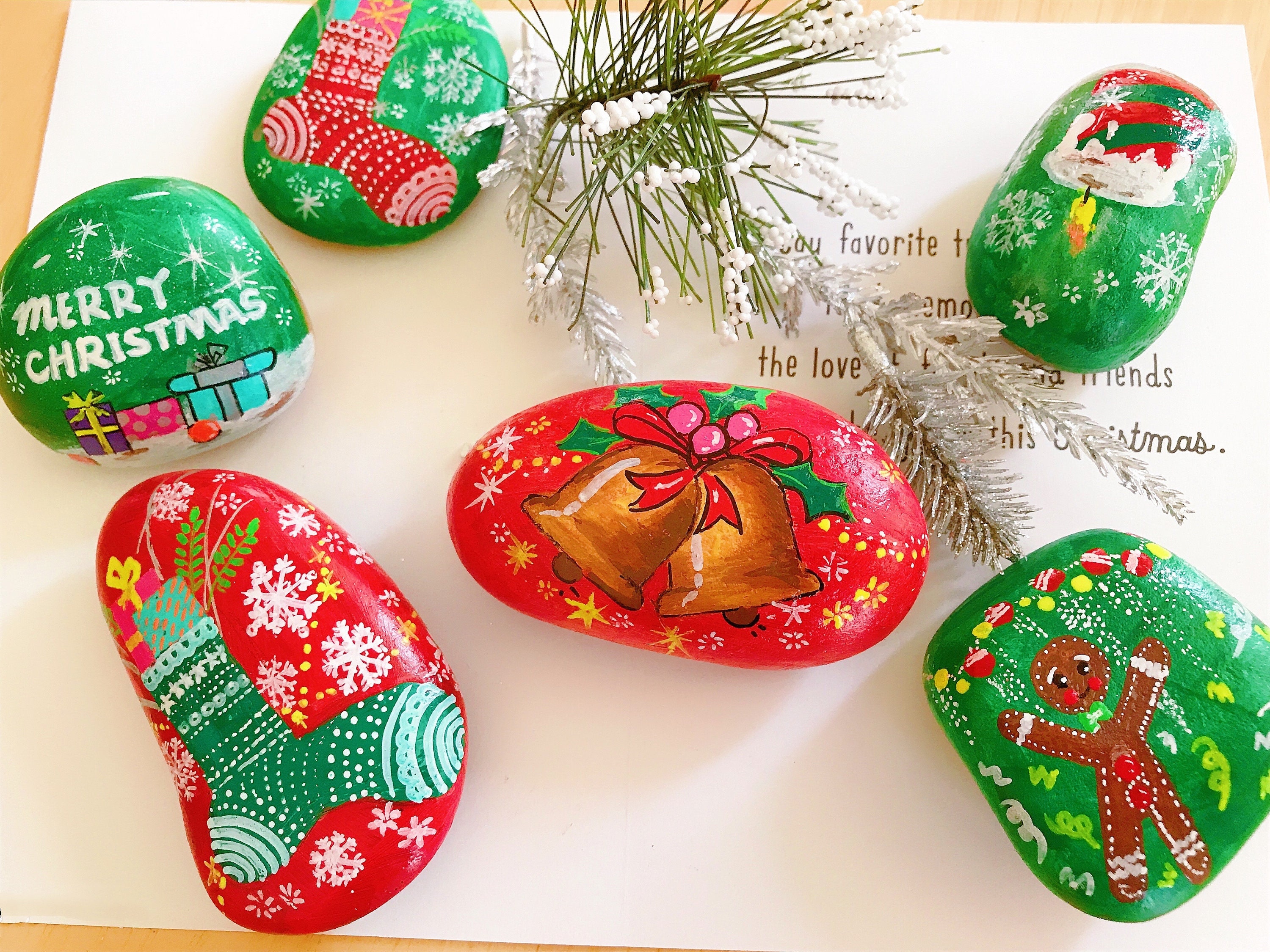 Christmas Gift,a Set of 5 Hand Painted Rocks , Acrylic Painted Art ...