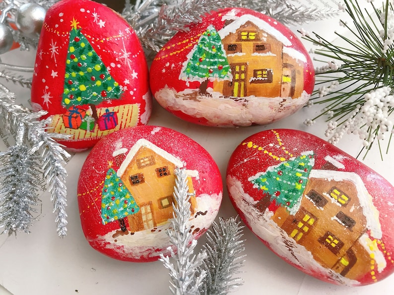 Holiday Gift, Hand Painted Christmas Stones, Christmas Gift, Stone Art ...