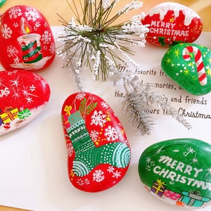 Christmas Gift,a Set of 5 Hand Painted Rocks , Acrylic Painted Art ...