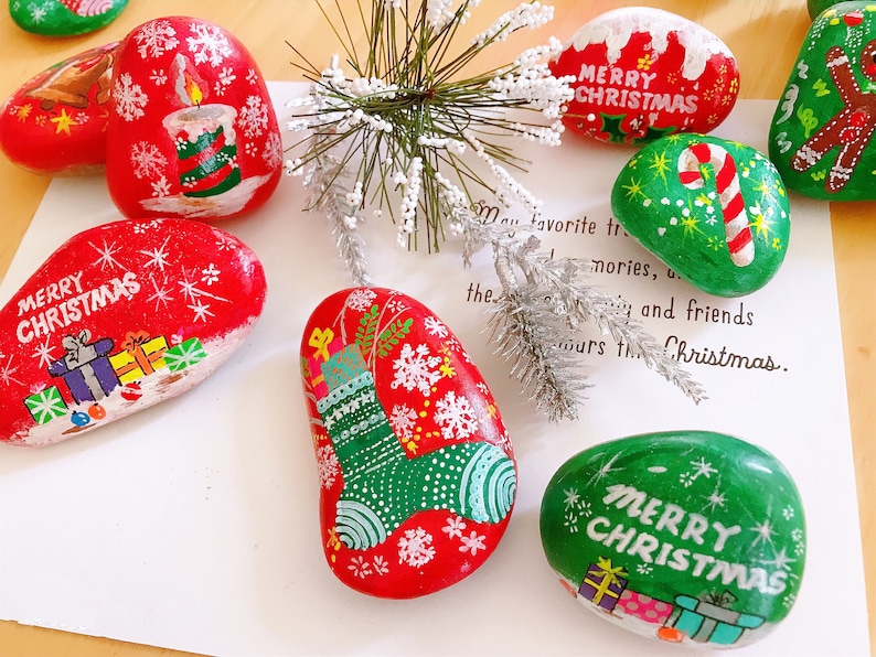 Christmas Gift,a Set of 5 Hand Painted Rocks , Acrylic Painted Art ...