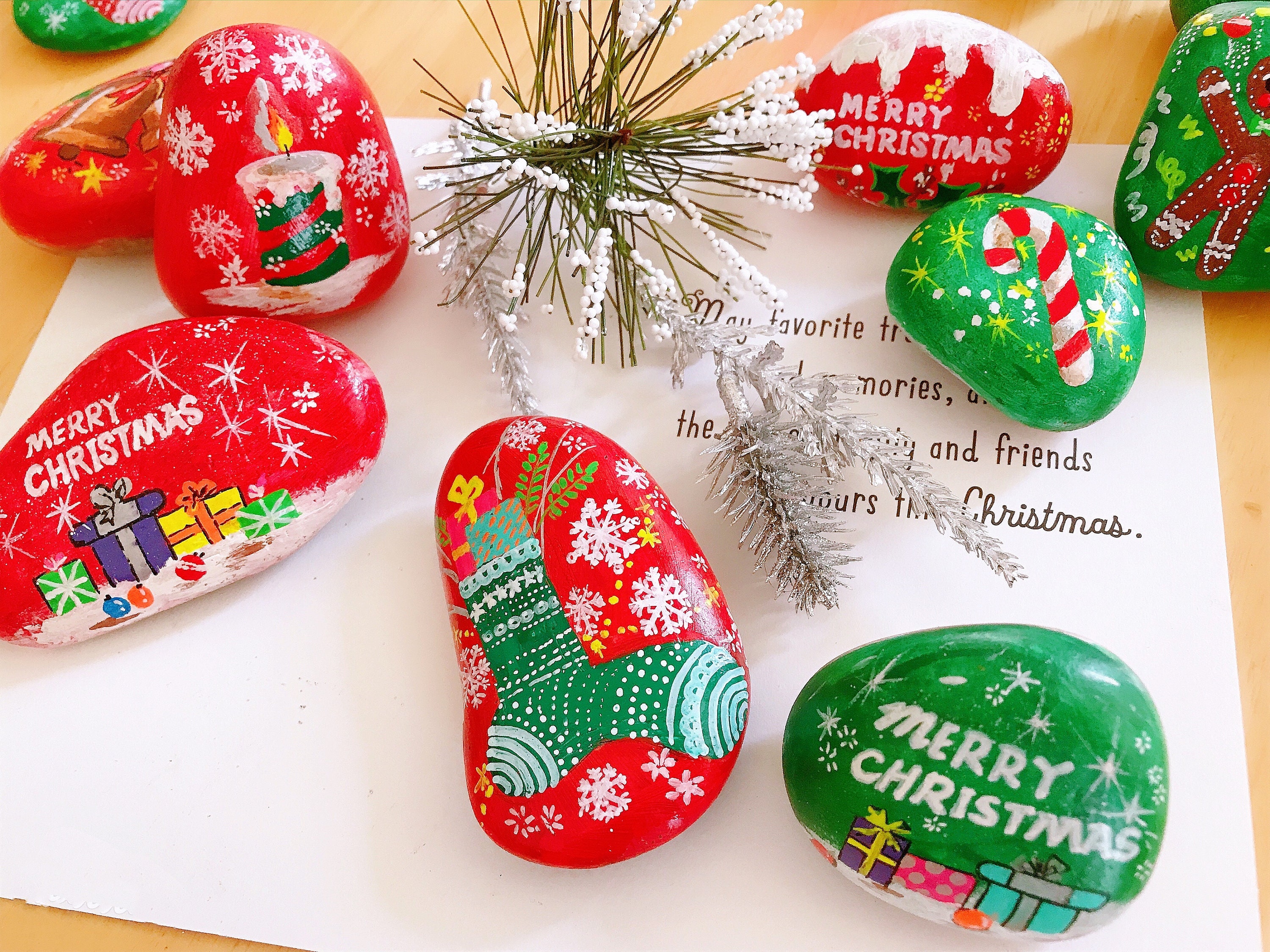 Christmas Gift,a Set of 5 Hand Painted Rocks , Acrylic Painted Art ...