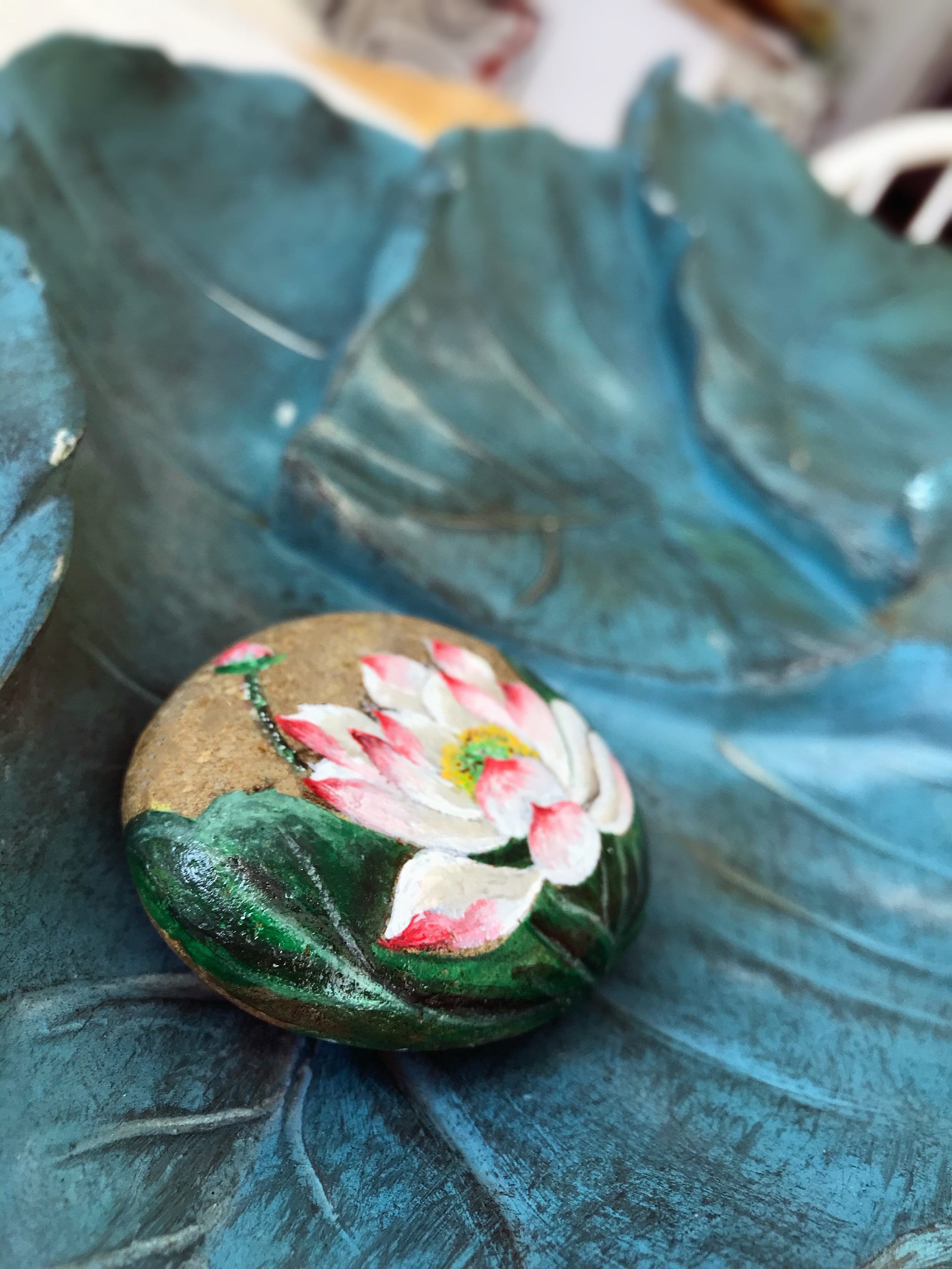 Hand Painted Rocks, Asian Lotus , Japanese ,home Decor and Holiday ...