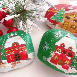 Holiday Gift, Hand Painted Christmas Stones, Christmas Gift, Stone Art ...