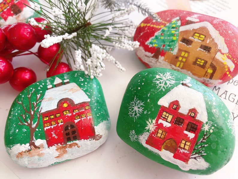 Holiday Gift, Hand Painted Christmas Stones, Christmas Gift, Stone Art ...
