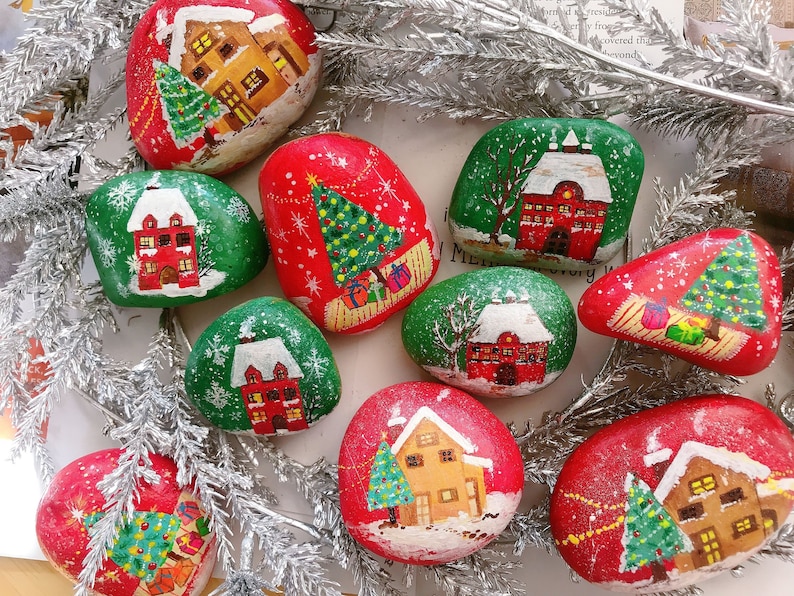Holiday Gift, Hand Painted Christmas Stones, Christmas Gift, Stone Art ...