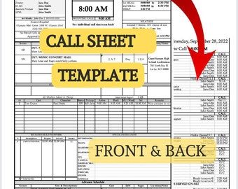 Basic Production Call Sheet Template | Film and Photo Production ...