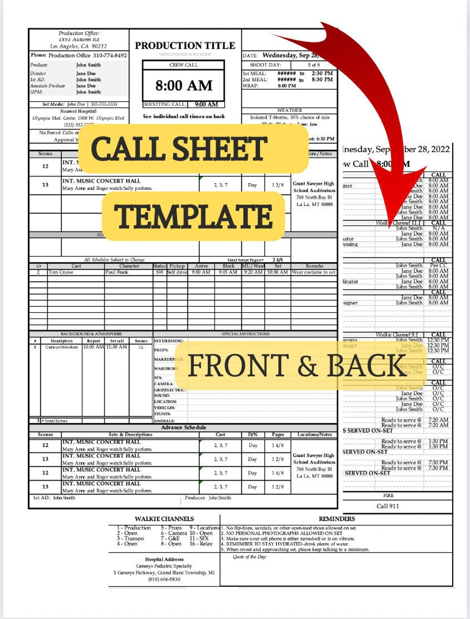 Call Sheet Template (production Paperwork) - Etsy
