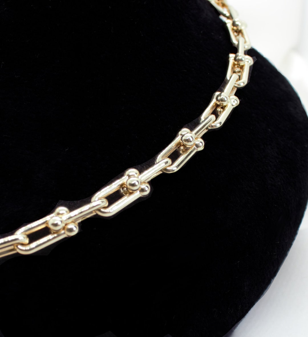 14K Solid Gold Chunky Horse Shoe Chain U Link Necklace 5mm - Etsy