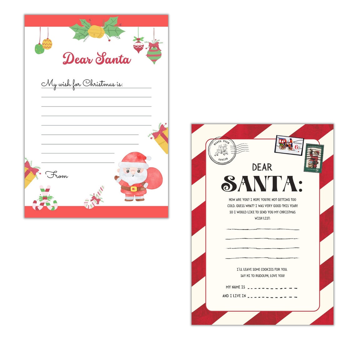 Christmas Dear Santa Letter Template Bundle | Santa Letter for Present ...