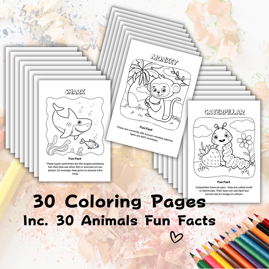 30 Printable Coloring Pages With 30 Animals | Digital Coloring ...