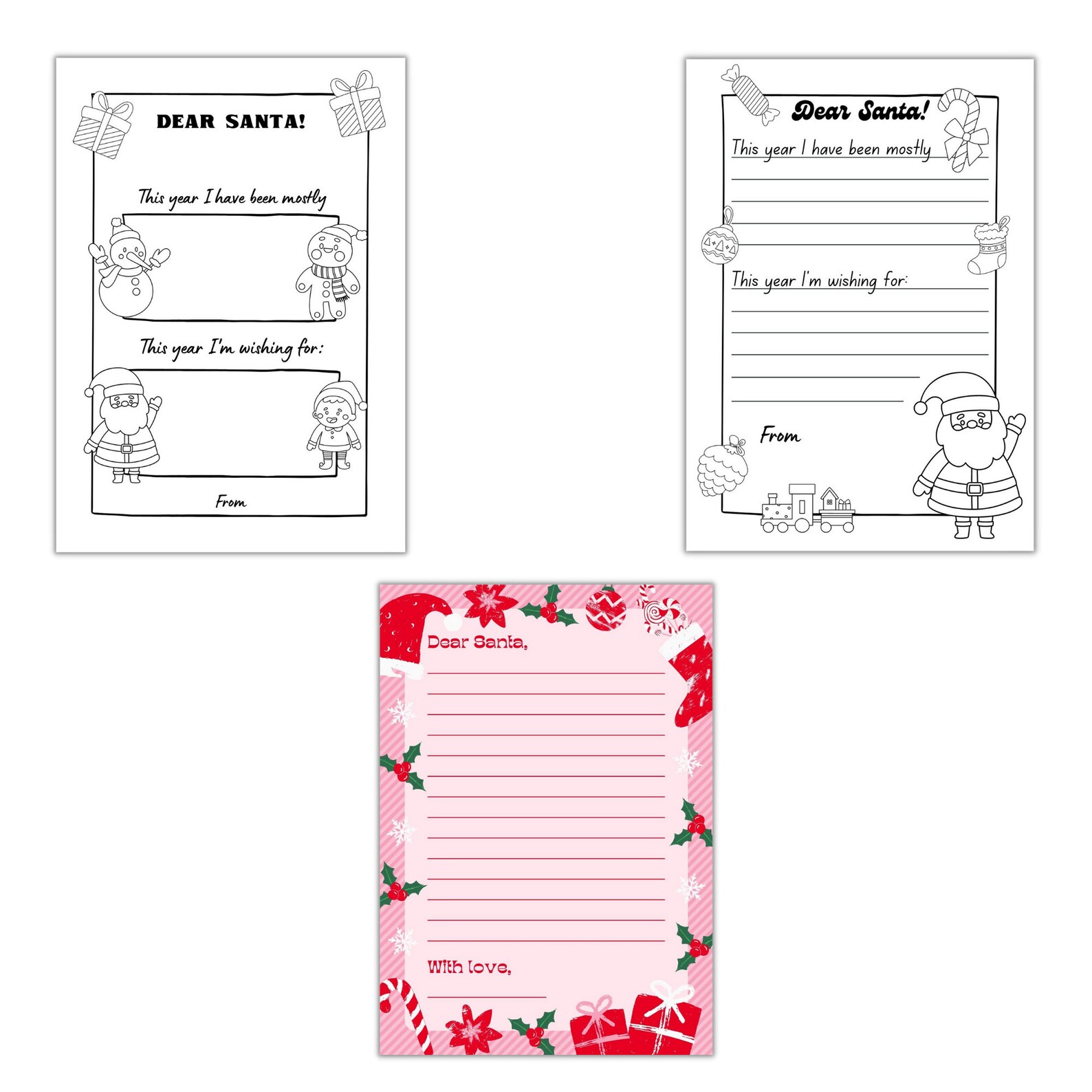 Christmas Dear Santa Letter Template Bundle | Santa Letter for Present ...