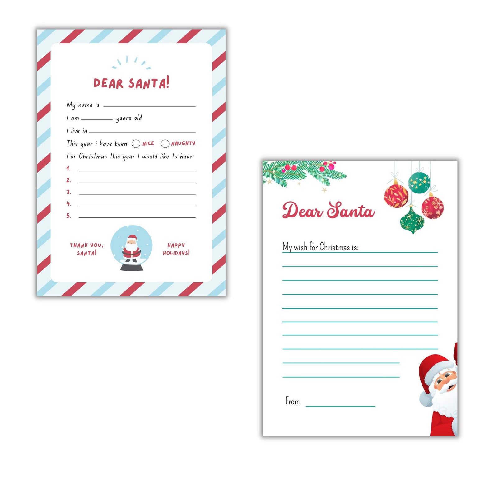 Christmas Dear Santa Letter Template Bundle | Santa Letter for Present ...