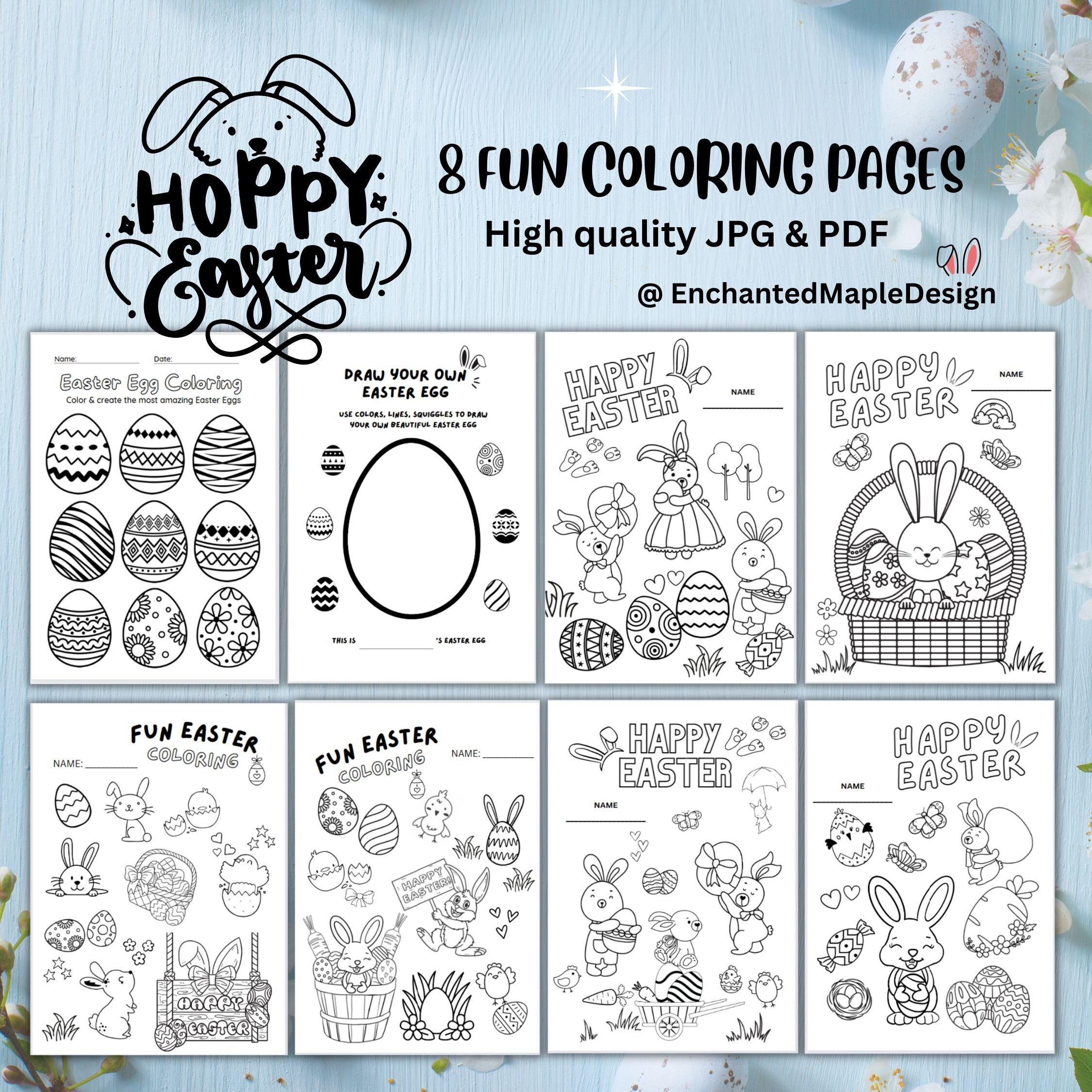 8 Easter Printable Coloring Templates | Digital Templates | Colouring ...