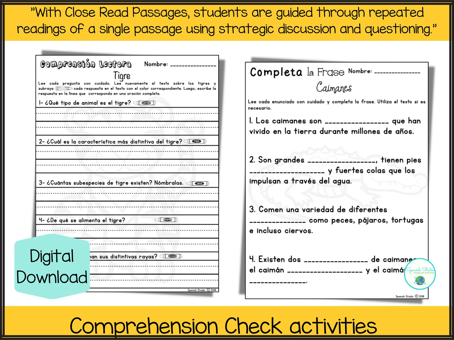 Spanish Close Reading Passages: Animal Bundle-reading - Etsy