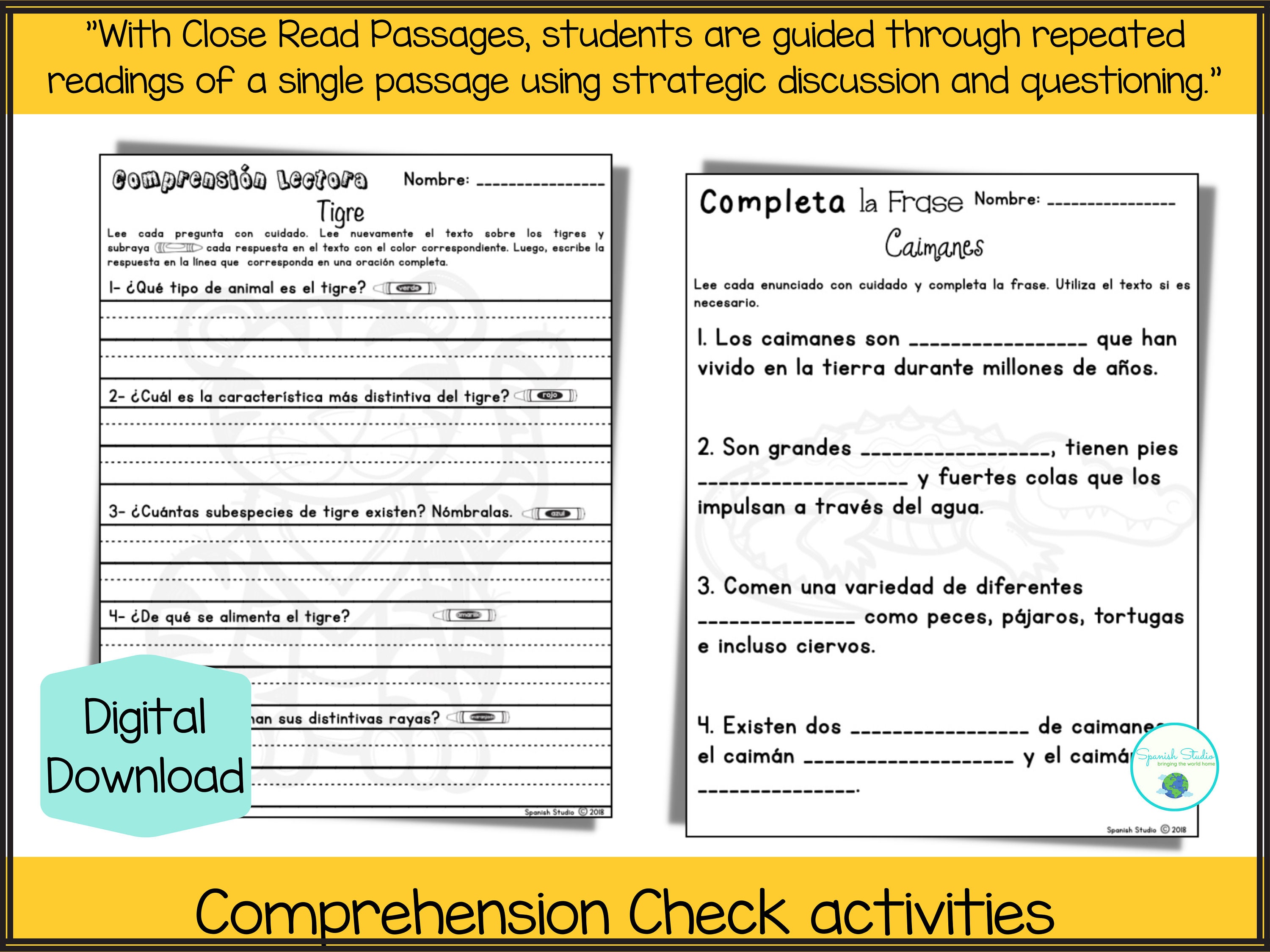Spanish Close Reading Passages: Animal Bundle-reading - Etsy