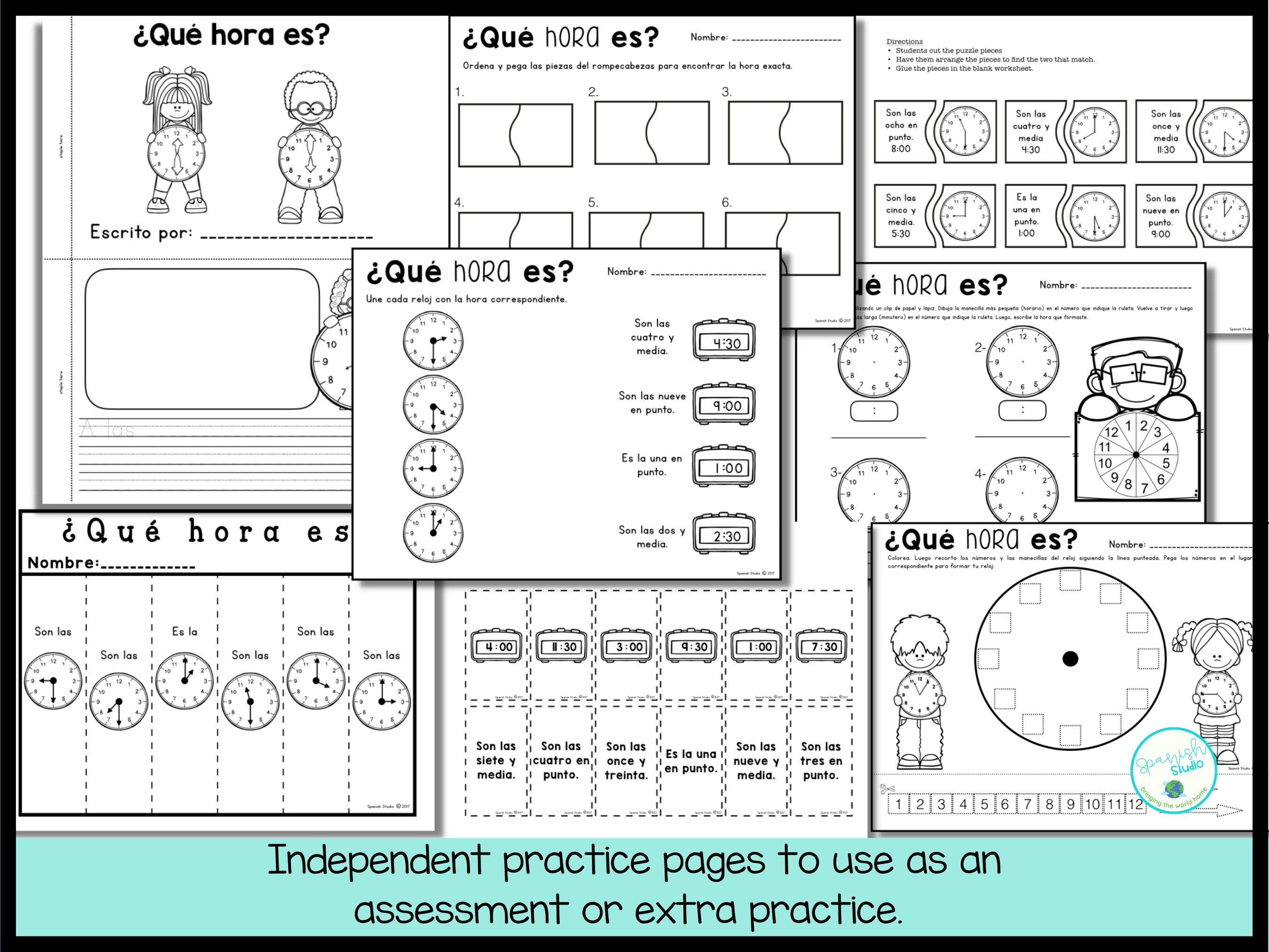 Telling Time Worksheets-spanish-math Activities - Etsy