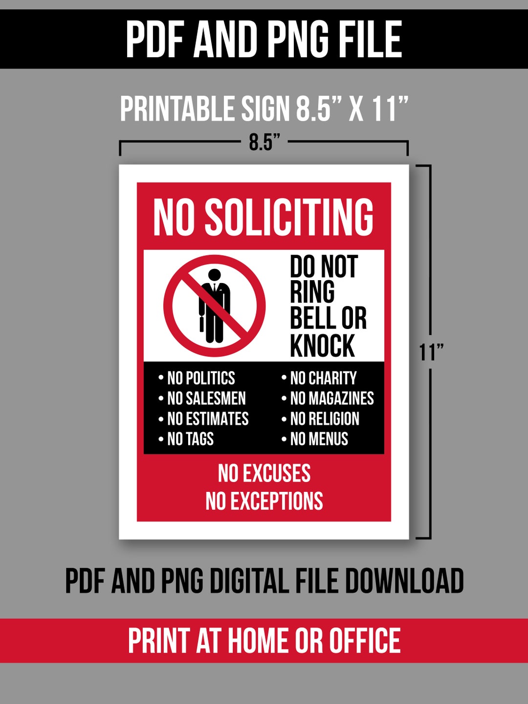 No Soliciting Sign: Printable 8.5x11 Inch PDF - Etsy