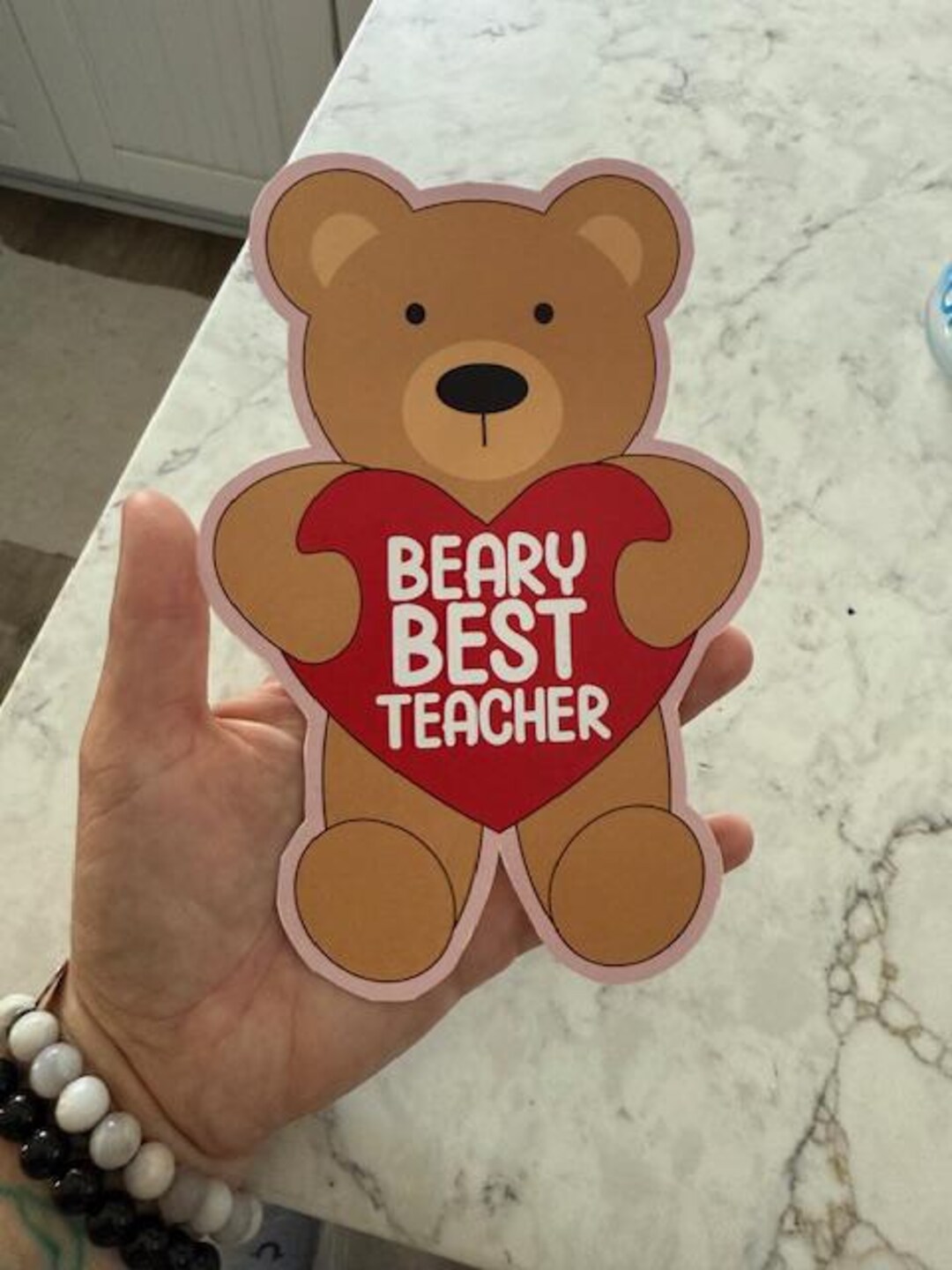 Beary Best Teacher Valentine Card, Cute Bear Teacher Card, Valentine's ...
