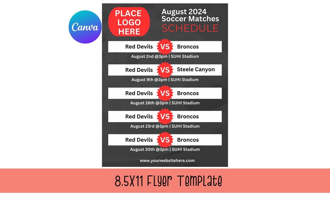 Soccer Schedule Template, Soccer Flyer Template, Soccer Poster 8.5x11 ...