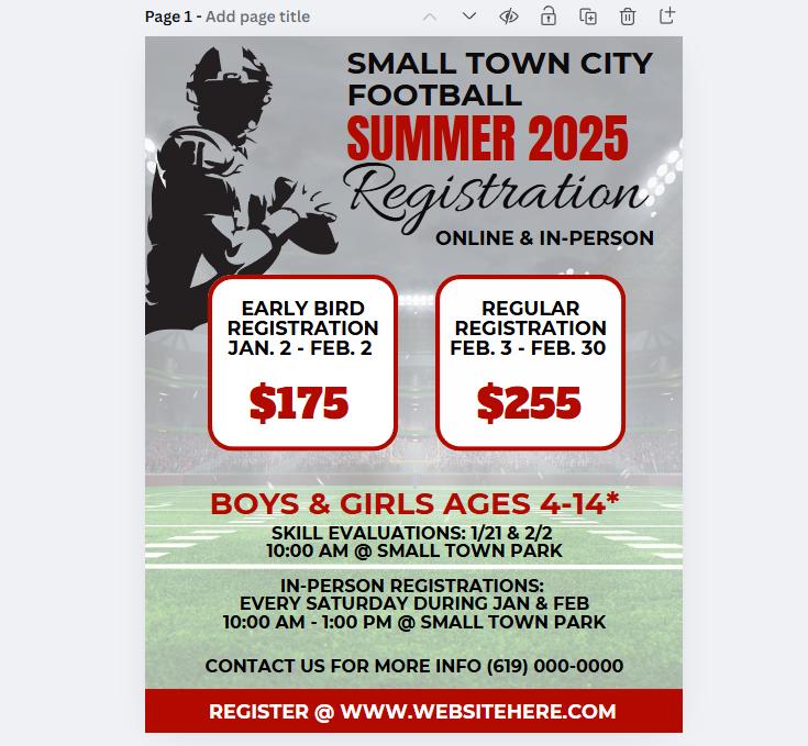 Football Registration Flyer, Sports Registration Flyer Template ...