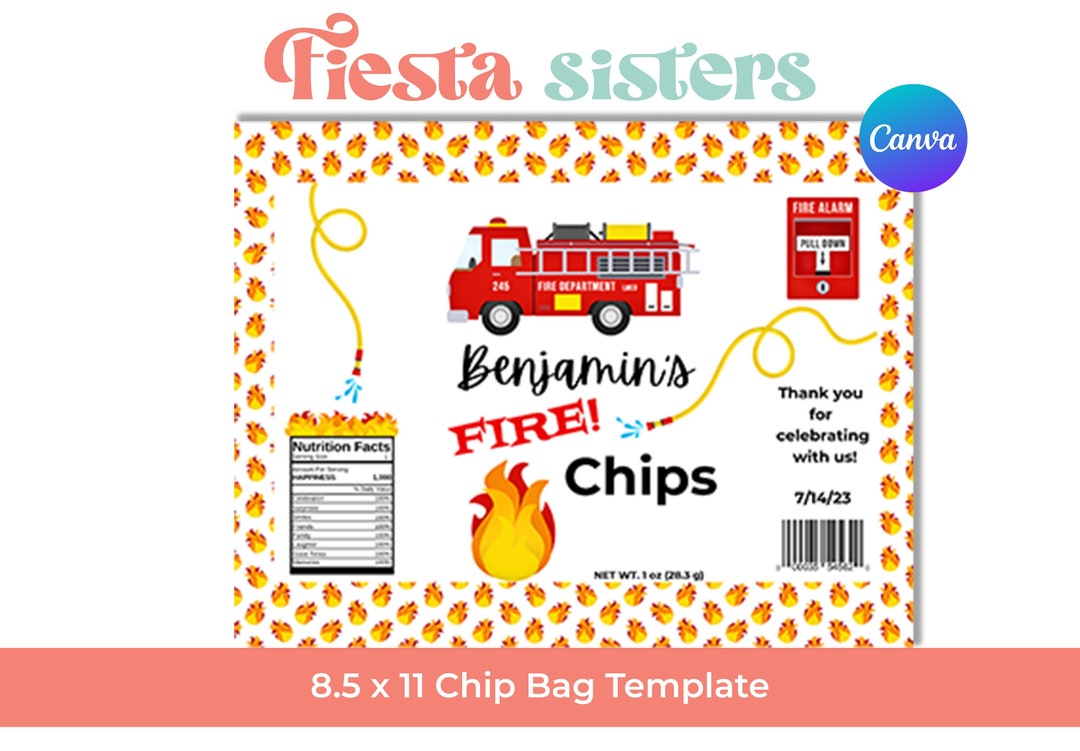 Fire Truck Birthday DIY Chip Bag, Firefighter Chip Bags, Fire Truck ...