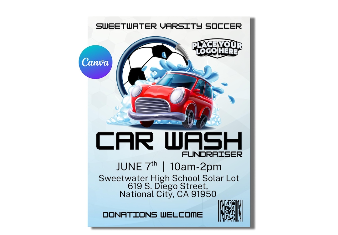 Soccer Car Wash Fundraiser Flyer, Car Wash Flyer, Fundraiser Poster 8 ...